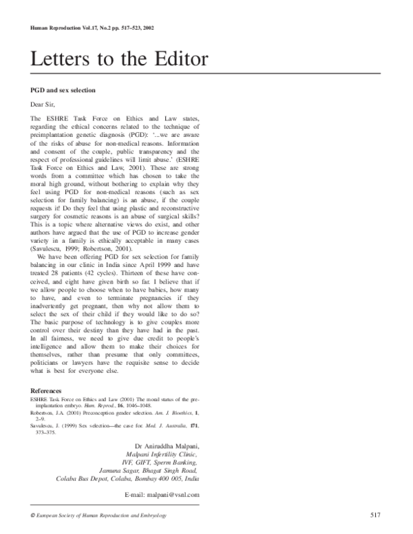 Pdf Pgd And Sex Selection