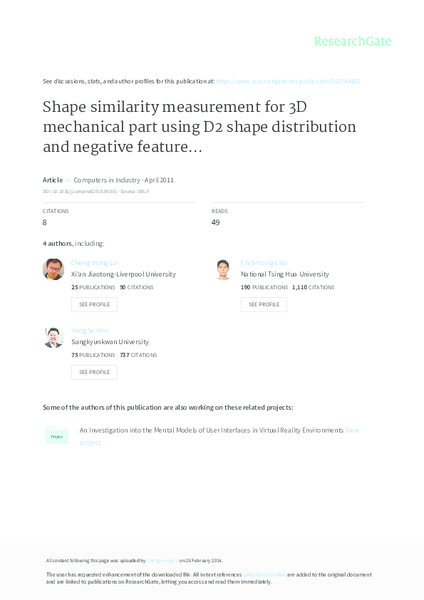 (PDF) Shape similarity measurement for 3D mechanical part using D2 shape distribution and ...