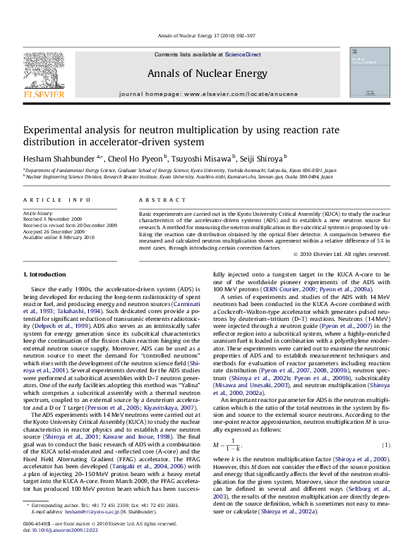 (PDF) Experimental analysis for neutron multiplication by using reaction rate distribution in ...