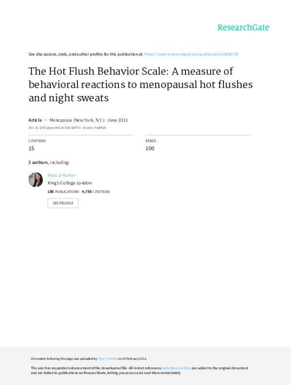 (PDF) The Hot Flush Behavior Scale: a measure of behavioral reactions ...