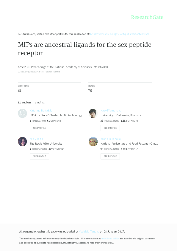 Pdf Mips Are Ancestral Ligands For The Sex Peptide Receptor
