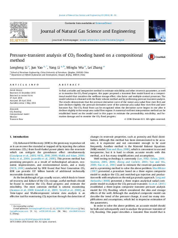 (PDF) Pressure-transient analysis of CO 2 flooding based on a compositional method