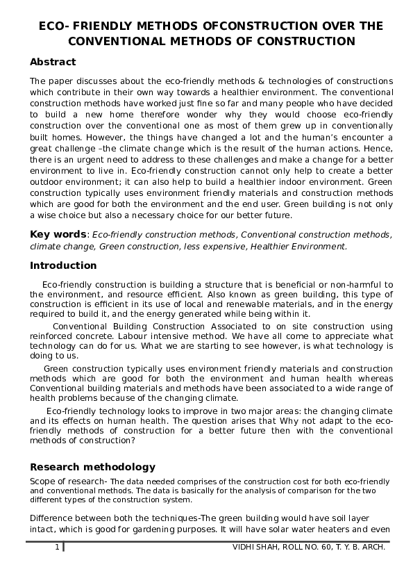 (DOC) ECO-FRIENDLY METHODS OFCONSTRUCTION OVER THE CONVENTIONAL METHODS ...
