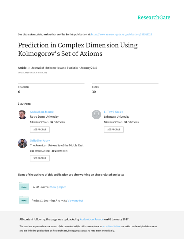 (PDF) Prediction in Complex Dimension Using Kolmogorov's Set of Axioms
