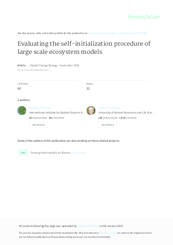 (PDF) Evaluating the self-initialization procedure for large-scale ecosystem models