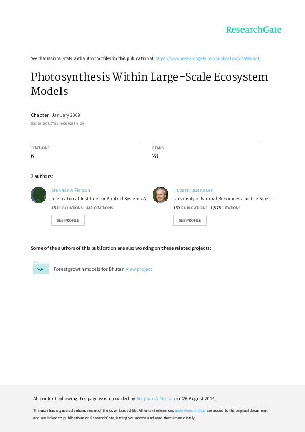 (PDF) Photosynthesis Within Large-Scale Ecosystem Models