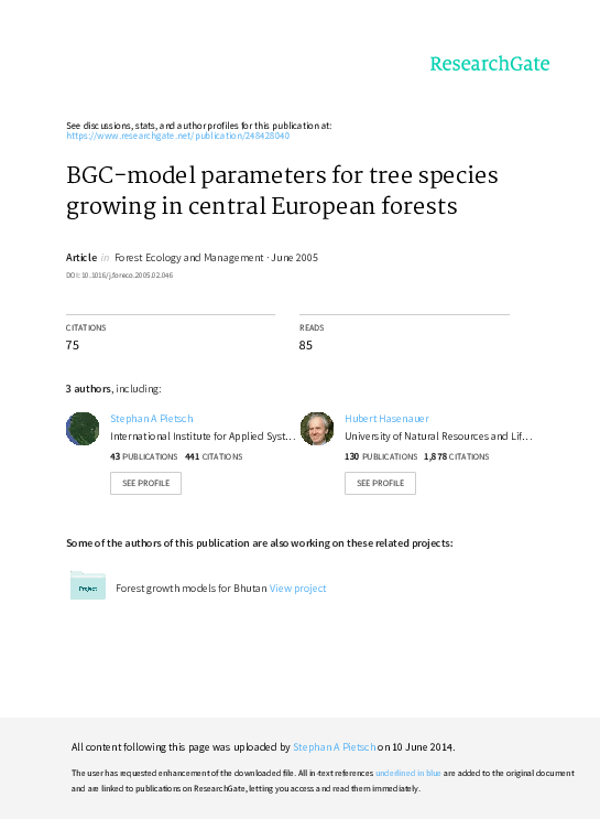 (PDF) BGC-model parameters for tree species growing in central European ...