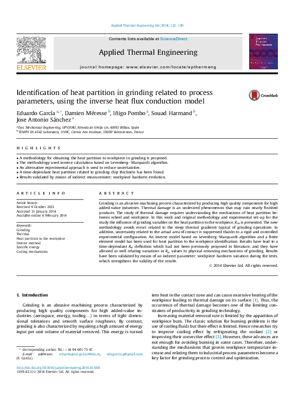 Pdf Identification Of Heat Partition In Grinding Related To Process Parameters Using The