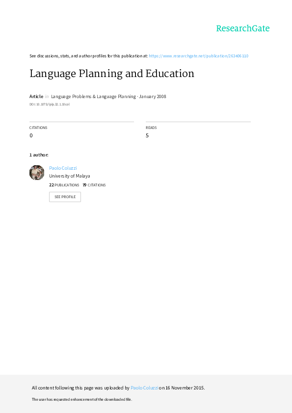 (PDF) Language planning and education
