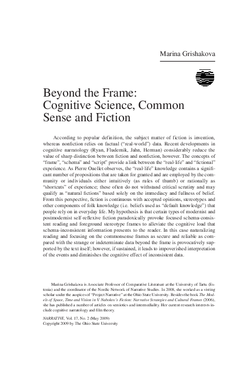 (PDF) Beyond the frame: Cognitive science, common sense and fiction
