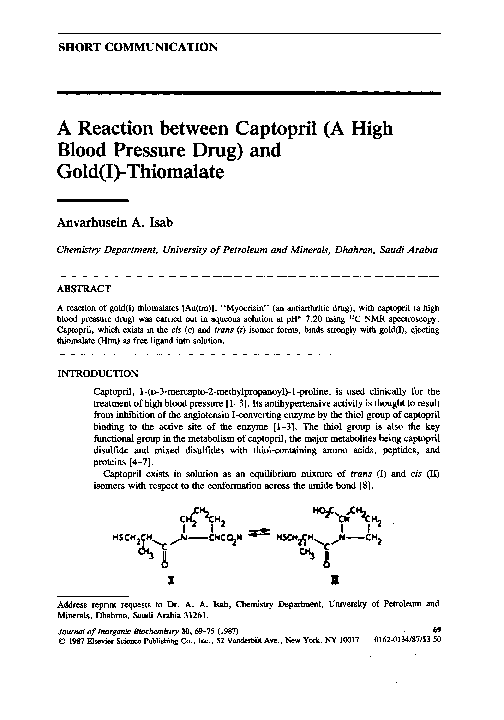 (PDF) A Reaction between Captopril (A High Blood Pressure Drug) and ...