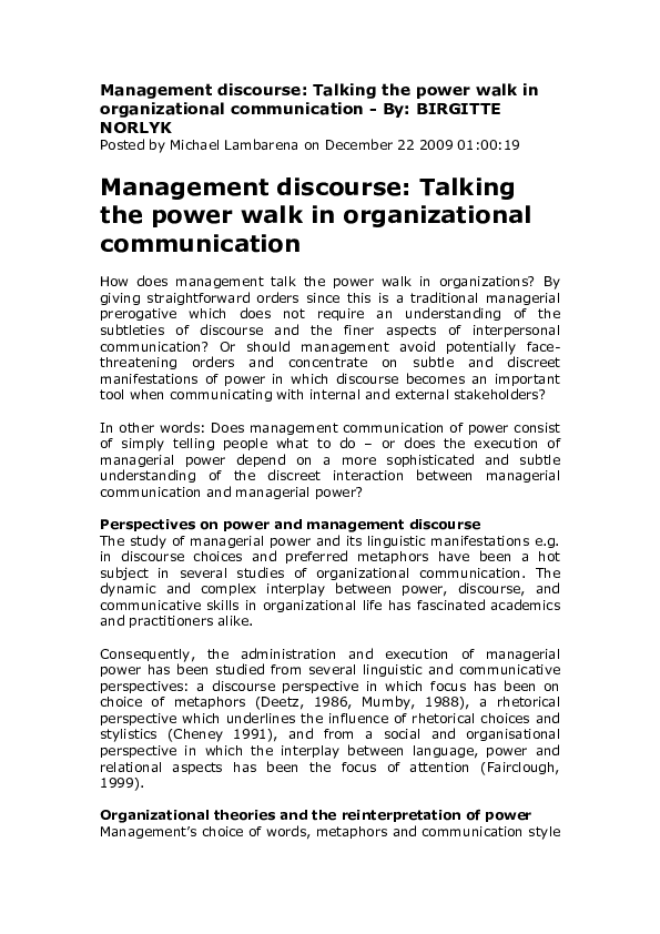 (PDF) Management discourse: Talking the power walk in organizational ...