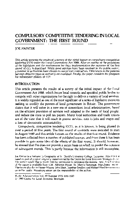 (PDF) Compulsory competitive tendering in local government: the first round