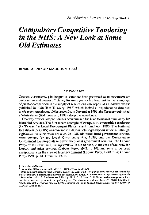 (PDF) Compulsory competitive tendering in the NHS: a new look at some ...