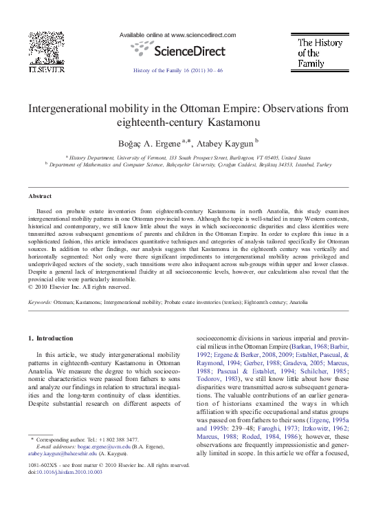 (PDF) Intergenerational mobility in the Ottoman Empire: Observations ...
