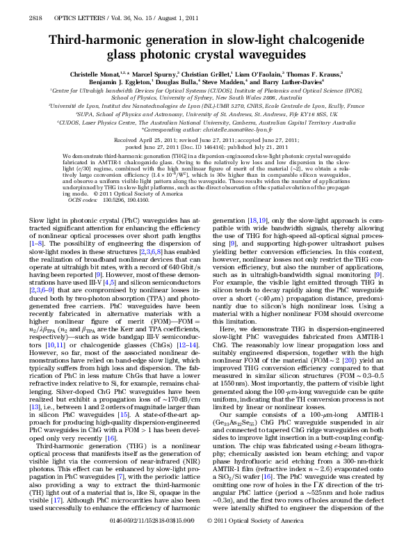 (PDF) Third-harmonic generation in slow light chalcogenide glass photonic crystal waveguides