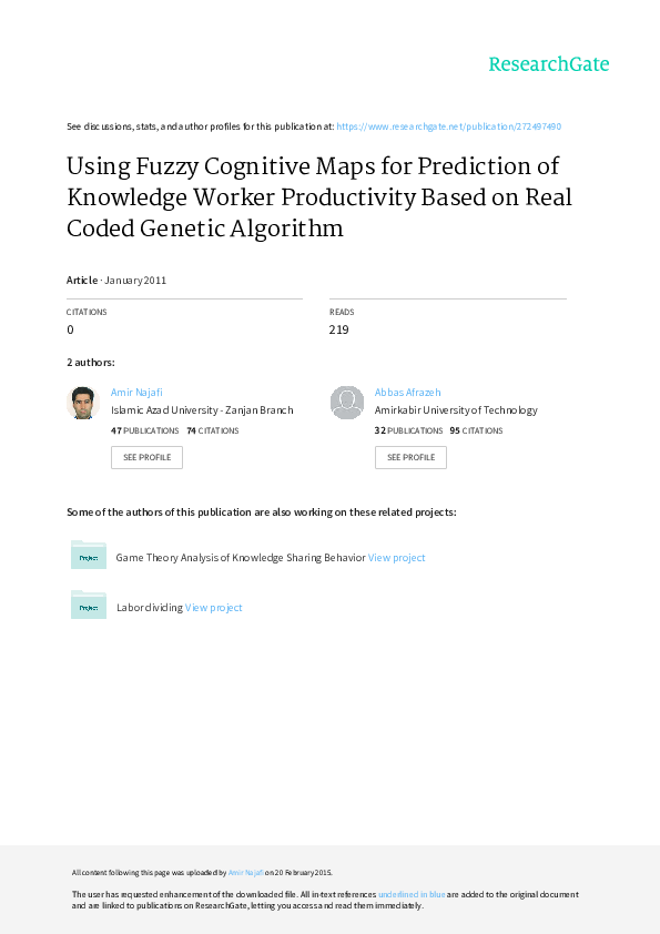 (PDF) Using Fuzzy Cognitive Maps for Prediction of Knowledge Worker Productivity Based on Real ...