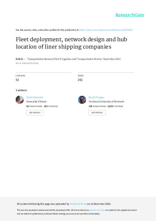 (PDF) Fleet deployment, network design and hub location of liner ...