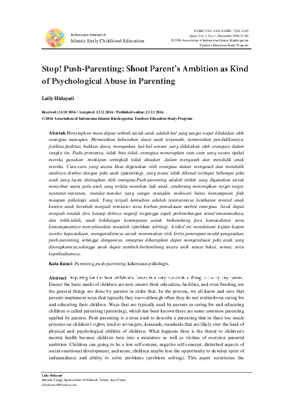 (PDF) Stop! Push-Parenting: of Psychological Abuse in Parenting | IJIECE (Indonesian Journal of ...