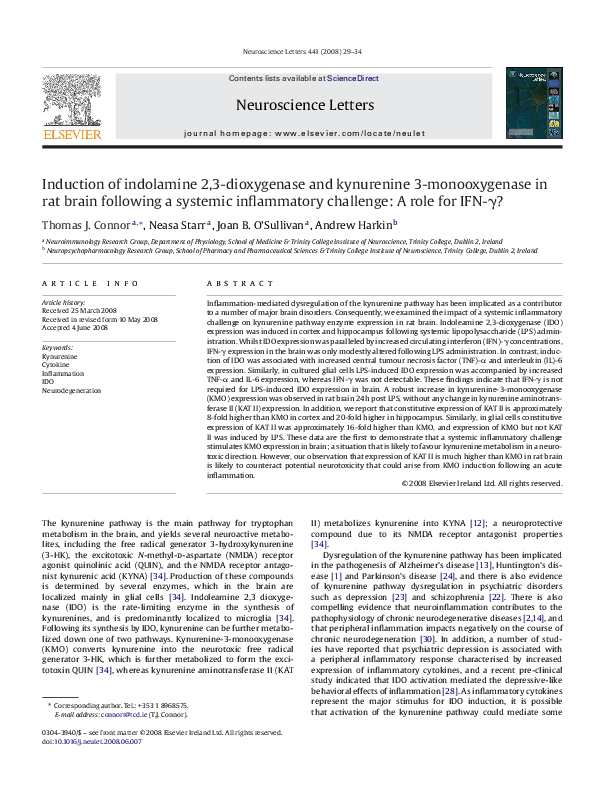 (PDF) Induction of indolamine 2,3-dioxygenase and kynurenine 3 ...