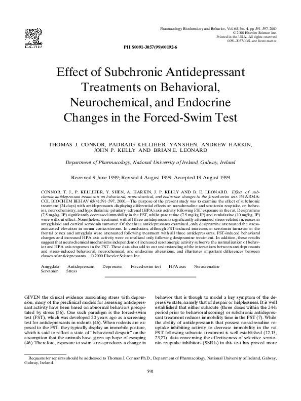 (PDF) Effect of Subchronic Antidepressant Treatments on Behavioral ...