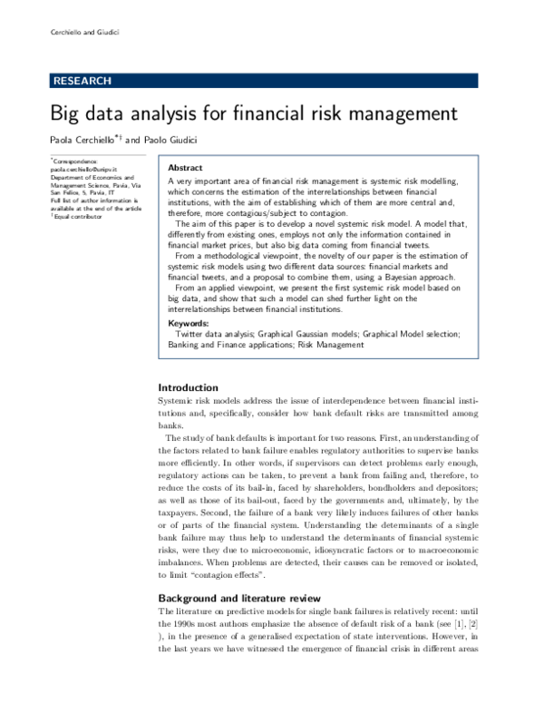(PDF) Big data analysis for financial risk management