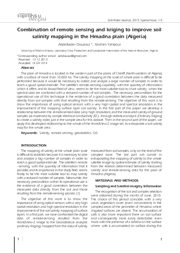 (PDF) Combination of remote sensing and kriging to improve soil salinity mapping in the Hmadna ...