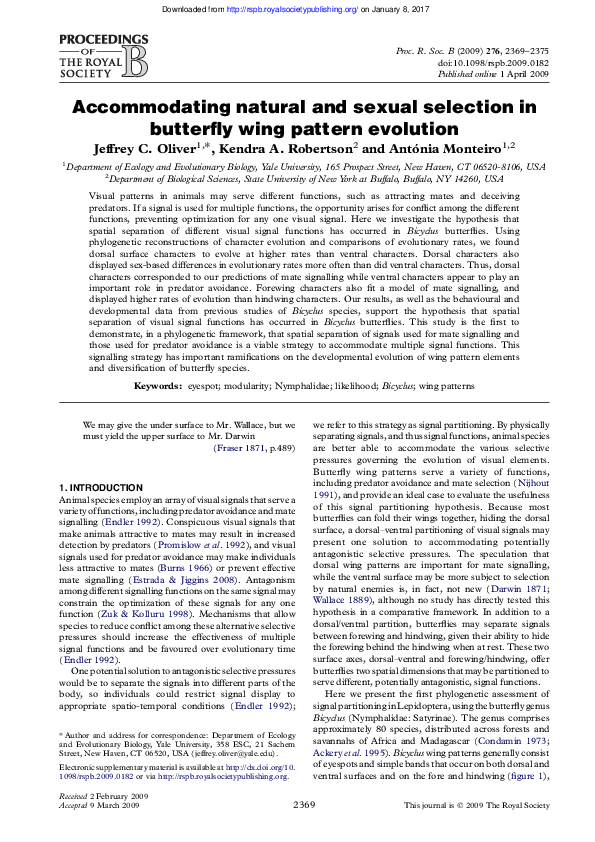 (PDF) Accommodating natural and sexual selection in butterfly wing ...