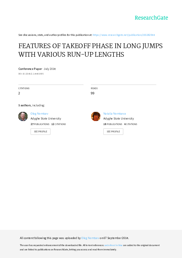 (PDF) Features of Takeoff Phase in Long Jumps with Various Run-Up Lengths