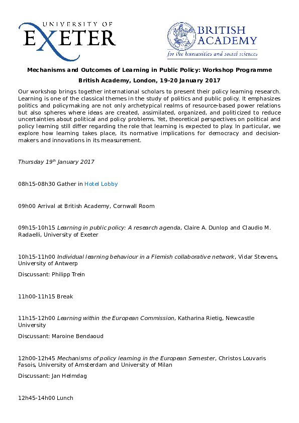 (DOC) Mechanisms and Outcomes of Learning in Public Policy - January ...