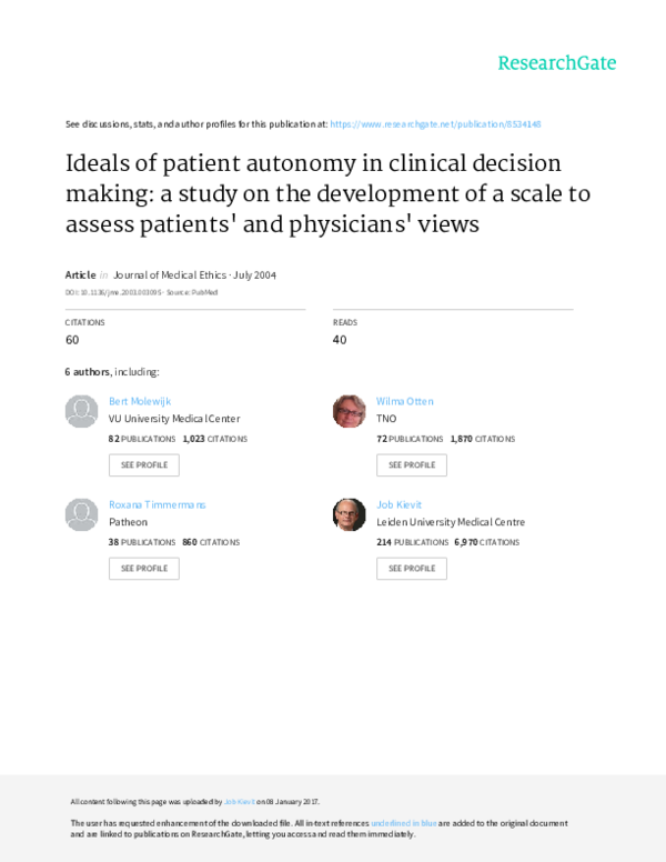 (PDF) Ideals of patient autonomy in clinical decision making: a study ...