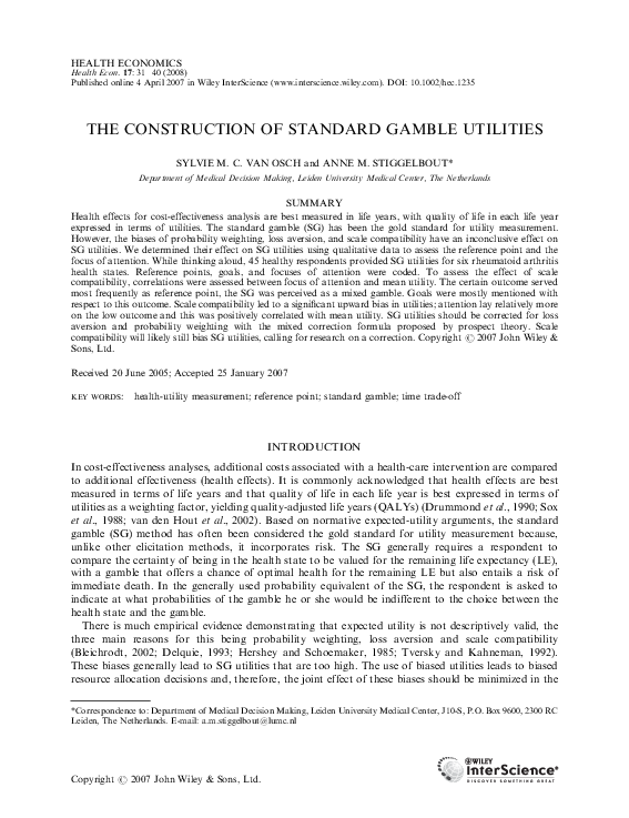 (PDF) The construction of standard gamble utilities