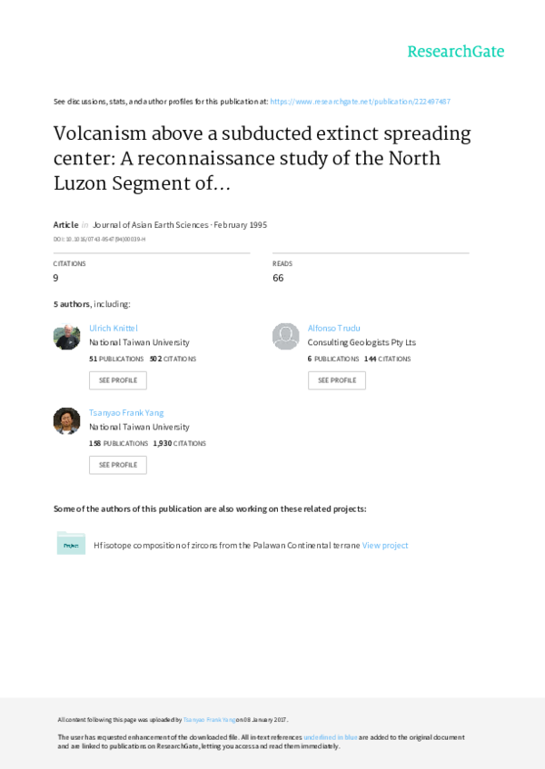 (PDF) Volcanism above a subducted extinct spreading center: a ...