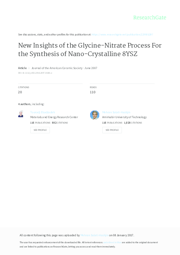 (PDF) New Insights of the Glycine‐Nitrate Process For the Synthesis of ...