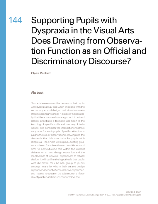 (PDF) Supporting Pupils With Dyspraxia In the Visual Arts Does Drawing ...