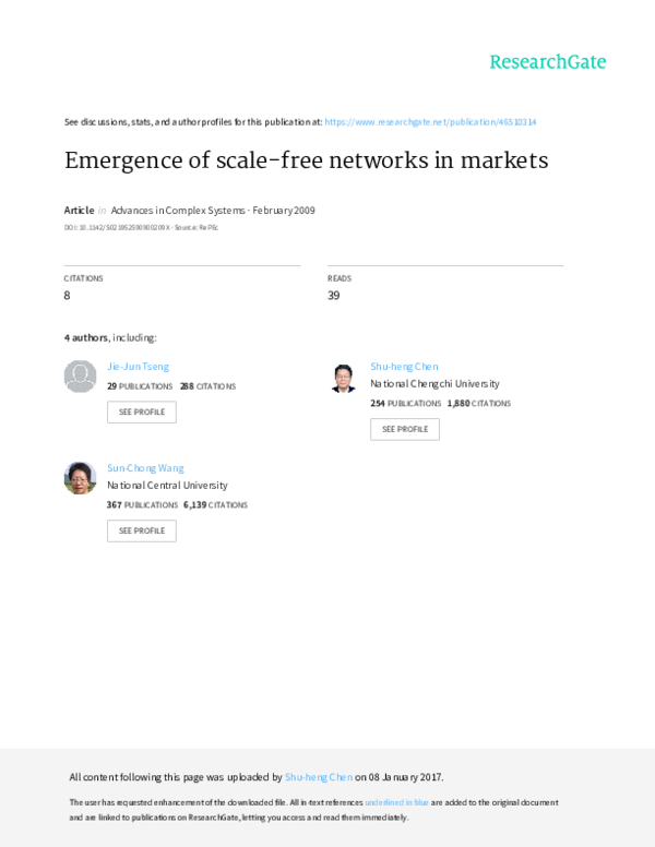 (PDF) Emergence of Scale-Free Networks in Markets