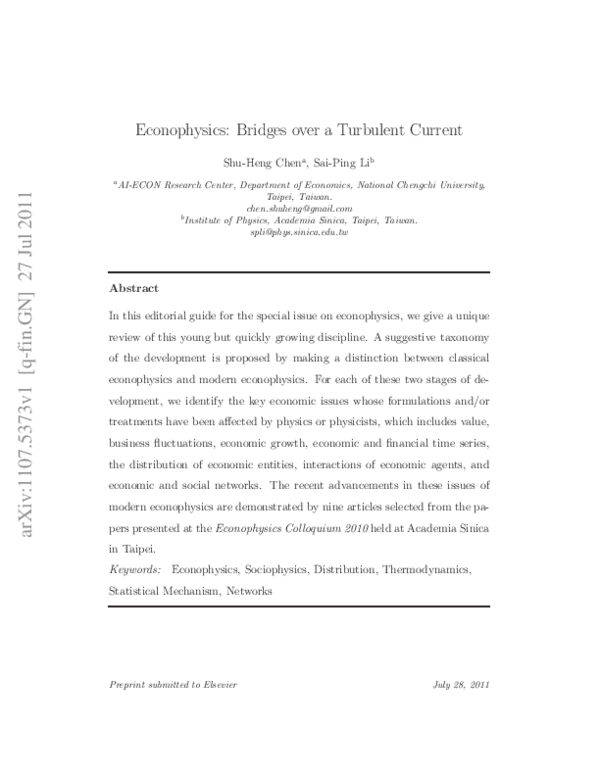 (PDF) Econophysics: Bridges over a turbulent current