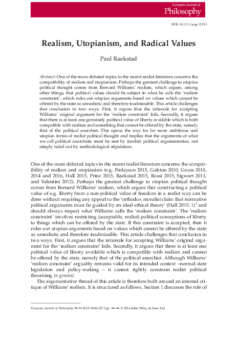(PDF) Realism, Utopianism, and Radical Values