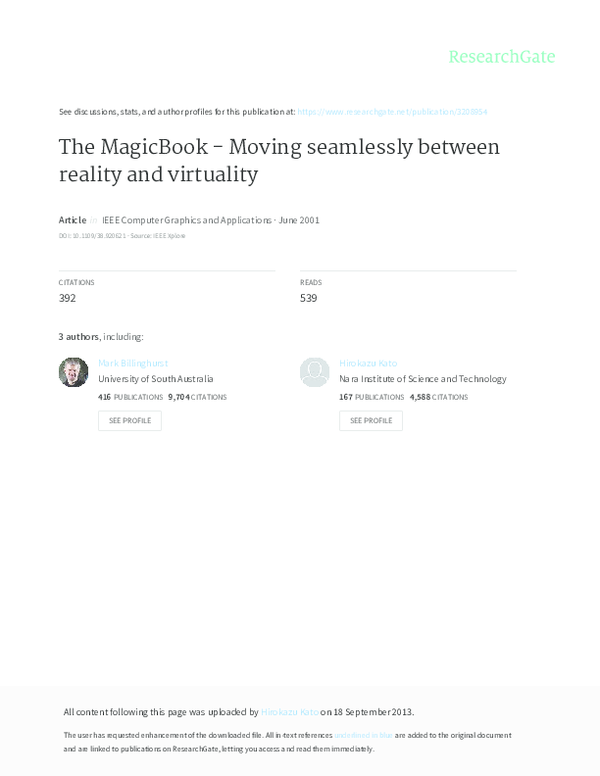 (PDF) The magicbook-moving seamlessly between reality and virtuality