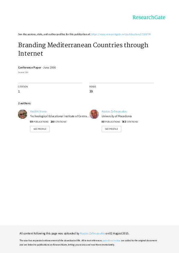 (PDF) Branding Mediterranean Countries through Internet