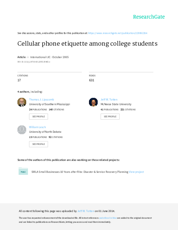 (PDF) Cellular Phone Etiquette Among College Students