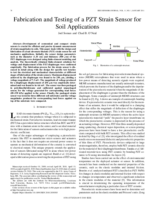 (PDF) Fabrication and Testing of a PZT Strain Sensor for Soil Applications