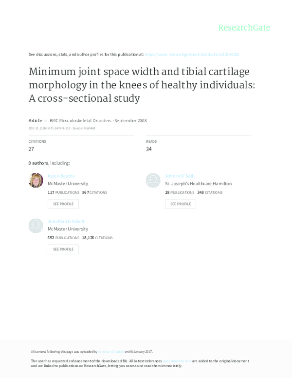 (PDF) Minimum joint space width and tibial cartilage morphology in the knees of healthy ...