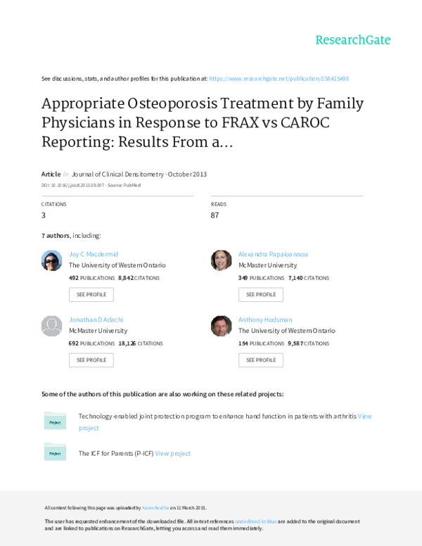 (PDF) Appropriate Osteoporosis Treatment by Family Physicians in ...