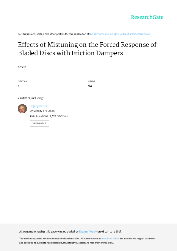 (PDF) Effects of Mistuning on the Forced Response of Bladed Discs with Friction Dampers