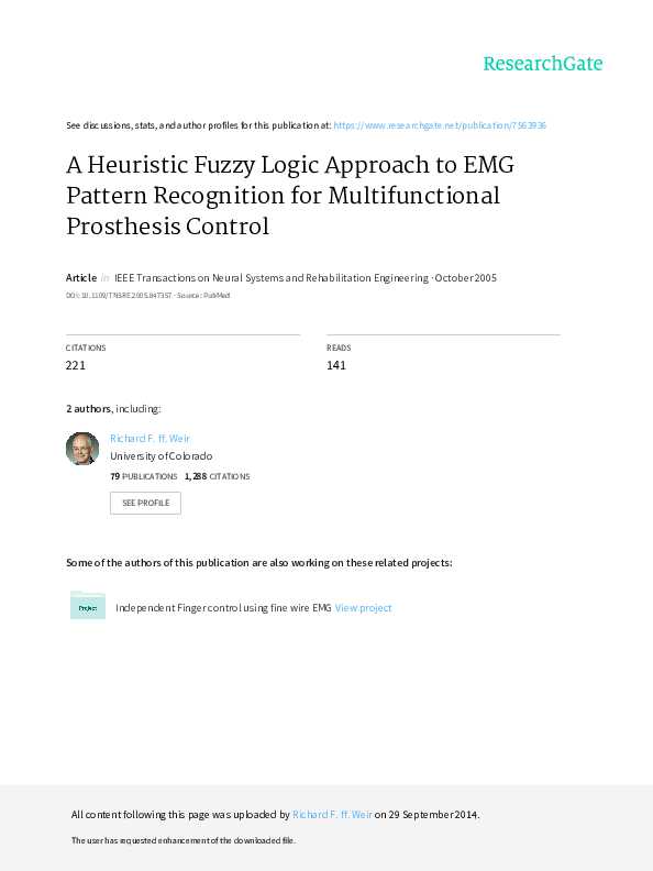 Pdf A Heuristic Fuzzy Logic Approach To Emg Pattern Recognition For Multifunctional Prosthesis