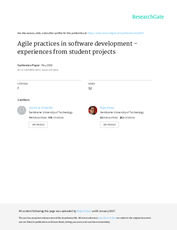 (PDF) Agile Practices in Software Development-Experiences from Student Projects