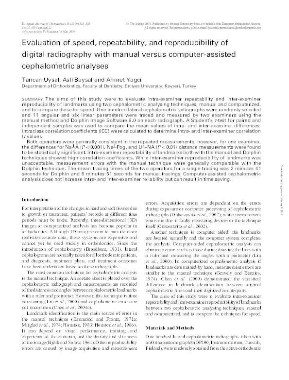 (PDF) The Comparison of Computer Aided Digital Cephalometric Radiograph ...