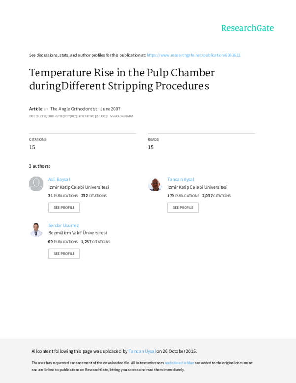 (PDF) Temperature Rise In the Pulp Chamber DuringDifferent Stripping ...