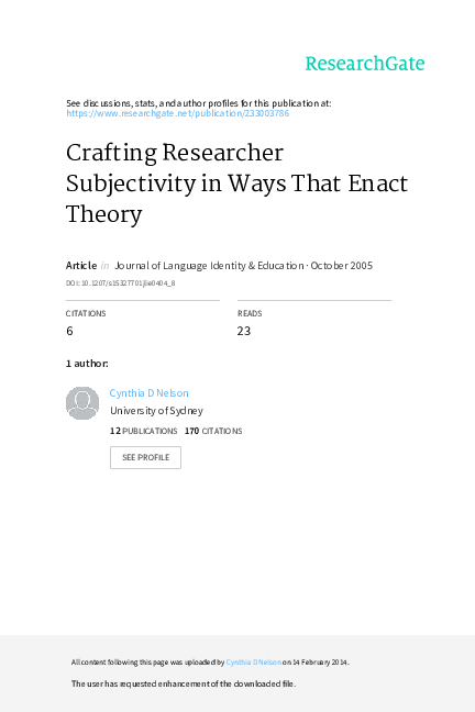 (PDF) Crafting researcher subjectivity in ways that enact theory
